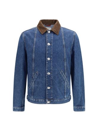 Brunello Cucinelli Suede Collar Denim Jacket - Blue