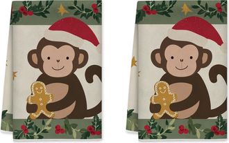 Generic K&uuml;chent&uuml;cher mit Affen-Motiv, verspielte Lebkuchen, Stechpalme, Weihnachten, rot, saugf&auml;hig, Geschirrt&uuml;cher, Arbeitsplattendekoration, 40,6 x 61 cm (2