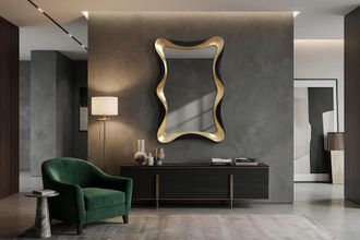 Invicta Interior Moderner Wandspiegel Alice - 120cm - Gold schwarz - geschwungener Spiegel variabel aufh&auml;ngbar