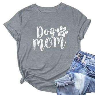Generic T-shirt pour femme avec imprim&eacute; - T-shirt mignon &agrave; manches courtes pour maman et chien, gris, XXL
