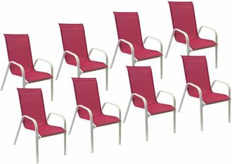 Happy Garden Lot de 8 chaises MARBELLA en textil&egrave;ne rose - aluminium blanc