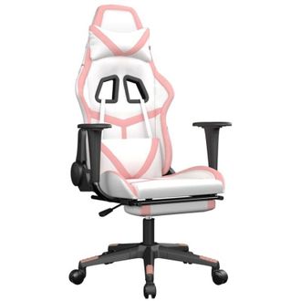 vidaXL Gaming-Stuhl mit Fu&szlig;st&uuml;tze Wei&szlig; und Rosa Kunstleder Vidaxl
