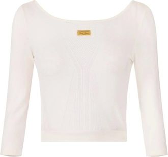Elisabetta Franchi Femme, Pulls, Blanc, Taille: 36 FR Eyelet Knit Top