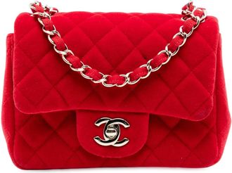 Chanel Hobo Bags - Mini Square Classic Velvet Single Flap - Gr. unisize - in Rot - f&uuml;r Damen