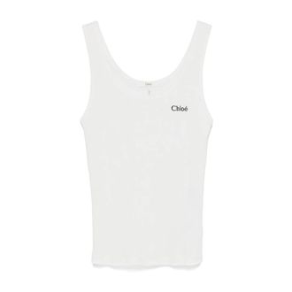 Chlo&eacute; Logo Jersey Tank Top - - Tops - Damen - Wei&szlig; - L