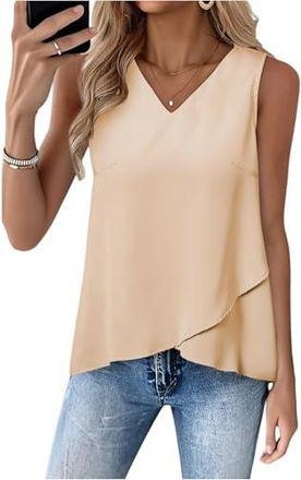 Generic Debardeur Femme Chic et &eacute;l&eacute;gant Chemisier sans Manche Jacquard D&eacute;bardeur Blanc Col V Top Ete Haut Chic et Elegant Fluide Ample Caraco Vetement Femme E