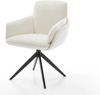 DELIFE Drehstuhl Luan-Flex mit Armlehnen Boucl&eacute; Soft Beige Kreuzgestell breit Schwarz 360&deg; drehbar Wippfunktion, Esszimmerst&uuml;hle