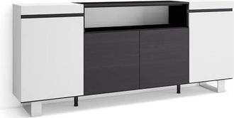 Skraut Home | Sideboard, Highboard | Kommode, Komodenschrank | 200x87x35cm | 4 T&uuml;ren | Industriedesign | Moderner Stil | Wei&szlig; und Schwarz