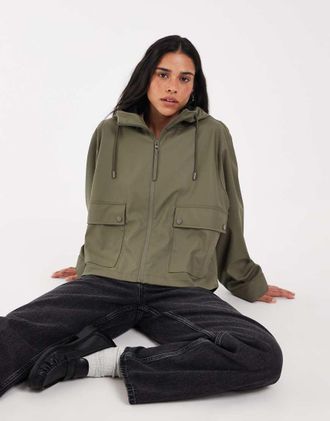 Only veste de pluie &agrave; capuche kaki-Vert