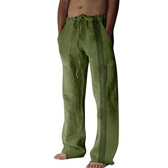 Generic Pantalon en lin pour homme Coupe ajust&eacute;e : pantalon d&eacute;t&eacute; avec imprim&eacute; Pantalon de plage avec taille &eacute;lastique Pantalon &agrave; enfiler Pantalon long en tiss