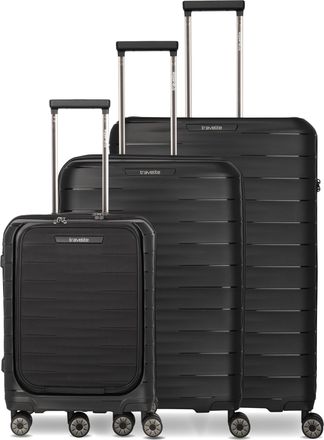 Travelite 4-Rad Hartschalen Koffer Set 3-teilig Gr&ouml;&szlig;en L/M/S Vortasche, recyceltes Material in Schale und Innenfutter, Gep&auml;ck Serie MOOBY: Kratzfeste Hartschale