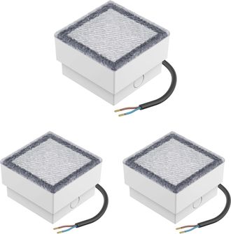 LEDs Com 3 Stück LED Pflasterstein Bodeneinbauleuchte CUS für außen, IP67, eckig, 10 x 10cm, warmweiß