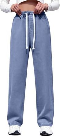 Generic Jean pour femme - Jambes larges - Taille haute - Avec cordon de serrage - Y2K - Stretch - Pantalon Boyfriend Y2K - &Eacute;l&eacute;gant - Vintage - Baggy - Couleur