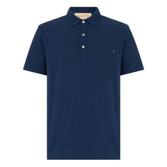Valentino Garavani Pique Cotton Polo With VGold - - Tops - Herren - Blau - XL