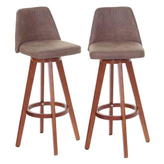 Hhg 2er-Set Barhocker HHG 284, Barstuhl Tresenhocker, Holz Textil drehbar Vintage braun, helle Beine