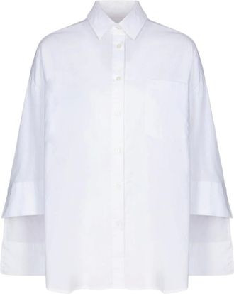Ga&euml;lle Paris Femme, Blouses et Chemises, Blanc, Taille: 36 FR Camicia Over in Popeline Ricamo sul Retro