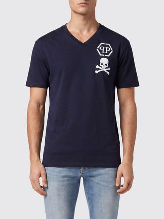 Philipp Plein T-shirt en coton &agrave; col en V avec logo Monogram
