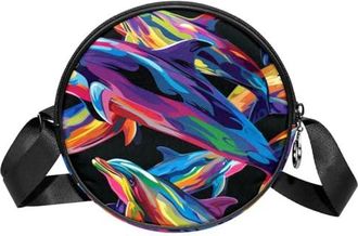 Generic Sac &agrave; bandouli&egrave;re rond rond pour femme, motif dauphin, avec fermeture &eacute;clair, bretelles r&eacute;glables, style d&eacute;contract&eacute;