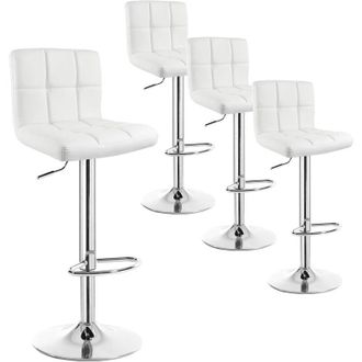 Woltu Woltu - Lot de 4 Tabourets de Bar Tabouret en Acier chrom&eacute; et Similicuir, r&eacute;glable en Hauteur et pivotante,Blanc