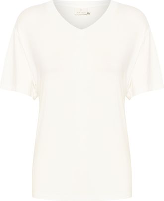 Kaffe T-Shirt KAfrida Damen T-Shirt Kurzarm V-Ausschnitt Basic Klassischer Casual Top XS, Chalk