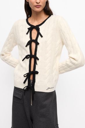 Ganni Cardigan en m&eacute;lange de cachemire blanc avec liens &agrave; nouer Laine m&eacute;rinos - Taille S - Pour Femme