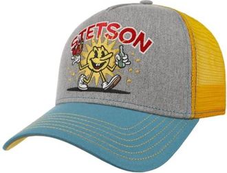 Stetson Casquette Trucker Walking Sun Homme - de Baseball Mesh Snapback, avec visière, Doublure, Doublure Printemps-été Été - Taille Unique Gris-Jaune