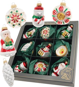 Krebs Glas Lauscha Weihnachtsdekoration/Christbaumschmuck aus Glas - Gemischte Formen & Figuren - Farbe: Mehrfarbig - Menge: 9 St&uuml;ck - Gr&ouml;&szlig;e: ca. 6-8 cm