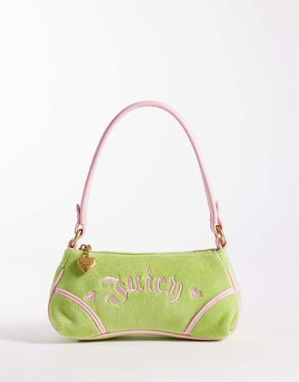 Juicy Couture Janella - Sac port&eacute; &eacute;paule &agrave; bandouli&egrave;re en velours avec logo style ann&eacute;es 2000 - Vert citron