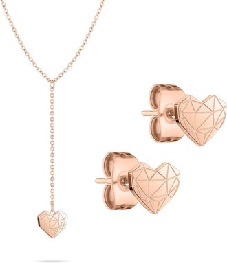 Liebeskind BERLIN Schmuck-Set - Y-Kette mit Broken-Heart-Anh&auml;nger und passende Ohrstecker - IP Ros&eacute;gold - Rolokette verstellbar bis 45 cm - wasserfest & hautfreu