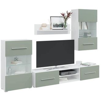 vidaXL Vidaxl - Meubles tv avec lumi&egrave;re led 5 pcs vert olive bois ding&eacute;nierie