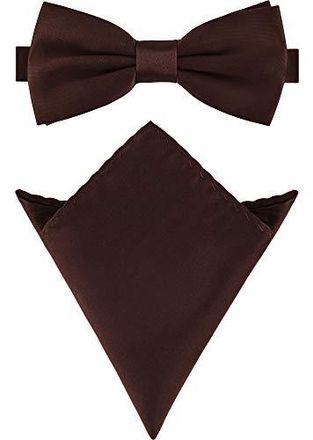 Ladeheid Ensemble Noeud Papillon & Pochette Costume Homme M/P (12cm x 6cm, 22cm x 22cm, Marron)