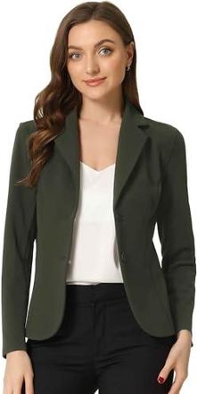 Allegra K Blazer Femme de Business &agrave; Col Revers Veste de Costume &agrave; Manches Longues Arm&eacute;e Verte XL