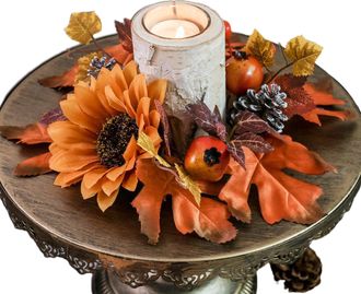 Generic Herbst-Ahornblatt-Kerzenringe f&uuml;r Stumpenkerzen, zentrale Krone, 24,9 x 24,9 cm mit | Erntedankfest, dekorativer Herbstring f&uuml;r Stumpenkerzen