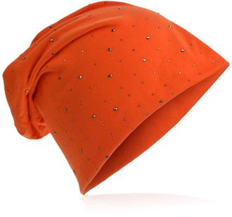 Miobo Jersey Slouch Beanie Long M&uuml;tze mit edler Strass Nieten Applikation Unisex Unifarbe Herren Damen Trend,Orange