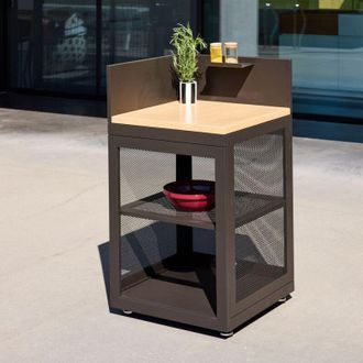 Sweeek Cuisine ext&eacute;rieure acier et d&eacute;cor bois 1 &eacute;tag&egrave;re L60cm noir - Milos
