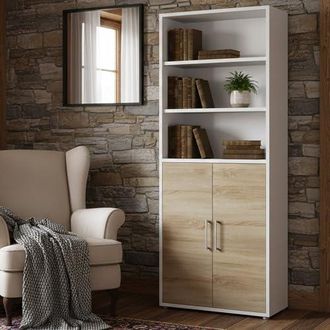 Dmora Kommode Karine, Wohnzimmerbuffet, Wohnzimmer-Sideboard, Moderne K&uuml;chen-Speisekammer, 89x40 h222 cm, Wei&szlig; und Eiche