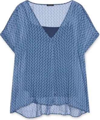 Fiorella Rubino Femme, Blouses et Chemises, Bleu, Taille: 44 FR Blouse en cr&ecirc;pe &agrave; col en V