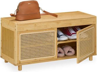 Relaxdays Relaxdays - Banc &agrave; chaussures, spacieux, 2 compartiments pour souliers, hlp 45 x 90 x 37 cm, pour lentr&eacute;e, nature & beige