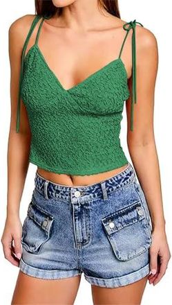 Generic D&eacute;bardeur de sport ample pour femme - Noir - Court - &Eacute;l&eacute;gant - Col en V - Haut d&eacute;t&eacute; sexy - Camisole - Sans manches - En coton - Couleur unie - Haut ba