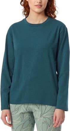 Schiesser T-Shirt de Nuit à Manches Longues pour Femme en Coton - Mix + Relax, Bleu pétrole 182103, 40