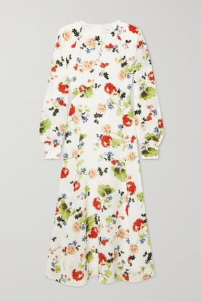 Erdem Robe Midi En Cr&ecirc;pe De Chine De Soie &Agrave; Imprim&eacute; Fleuri Leigh - Blanc