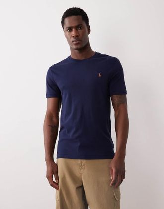 Polo Ralph Lauren t-shirt slim personnalis&eacute; &agrave; logo iconique &agrave; manches courtes en bleu marine