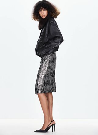 Mango Jupe midi sequins argent - Femme - XXS - MANGO