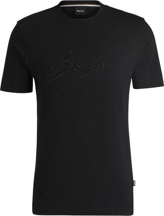 HUGO BOSS BOSS Herren C-Thompson 70 Regular-Fit T-Shirt aus Baumwoll-Jersey mit Script-Logo Schwarz001 L