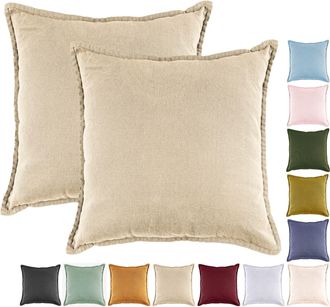 JACK by Mistral 2er Set 45x45cm Kissenh&uuml;lle Kissenbezug Baumwolle Rei&szlig;verschluss Leinenoptik, Farbe:Taupe