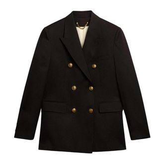 Golden Goose Schwarze Doppelreiher-Jacke mit goldenen Sternen - - Jackets - Damen - Schwarzk - 2XS