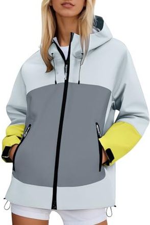 Generic Vestes pour femmes 2026 Veste coupe-vent l&eacute;g&egrave;re avec capuche, poches imperm&eacute;ables compressibles, tailles S &agrave; 3XL, jaune clair, 4XL
