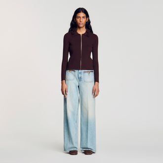 Sandro Cardigan &agrave; col fantaisie &agrave; fleurs
