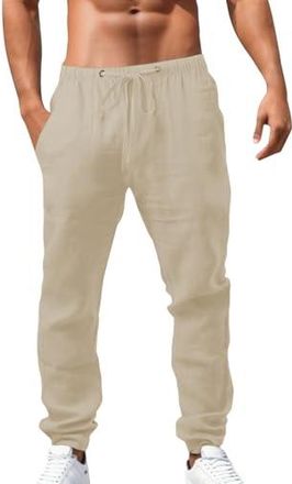 Generic Pantalon de plage baggy pour homme - Pantalon en lin avec taille &eacute;lastique - Pantalon d&eacute;t&eacute; - Grandes tailles - Pantalon de surv&ecirc;tement respirant - Cou