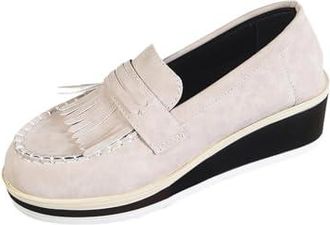 Generic Mocassins pour femme - Large largeur - Chaussures de marche &agrave; pompons - Couleur unie - Classiques - &Eacute;l&eacute;gantes - Respirantes - Confortables - Chaussure